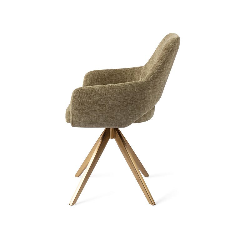 Jesper Home x HelloChair Yanai eetkamerstoel Olive Oasis turn gold