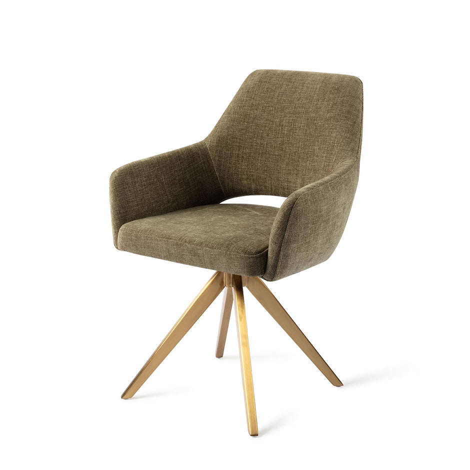 Jesper Home x HelloChair Yanai eetkamerstoel Olive Oasis turn gold