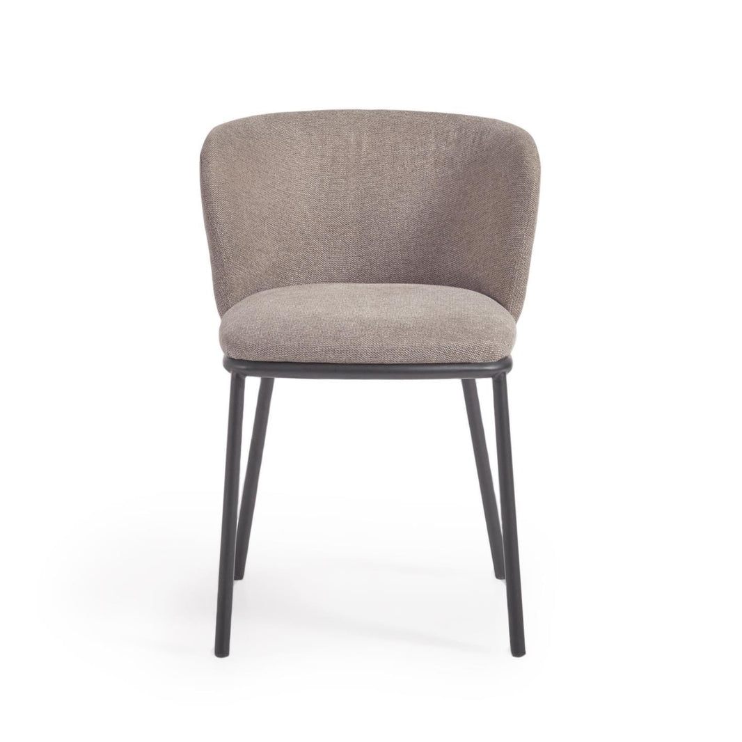 Kave Home Ciselia eetkamerstoel chenille Lichtbruin poot zwart – HelloChair